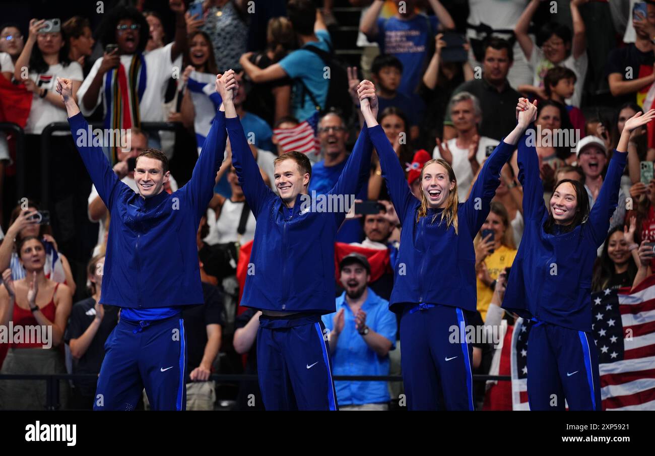 (Left to right) USA's Ryan Murphy, Nick Fink, Gretchen Walsh and Torri ...