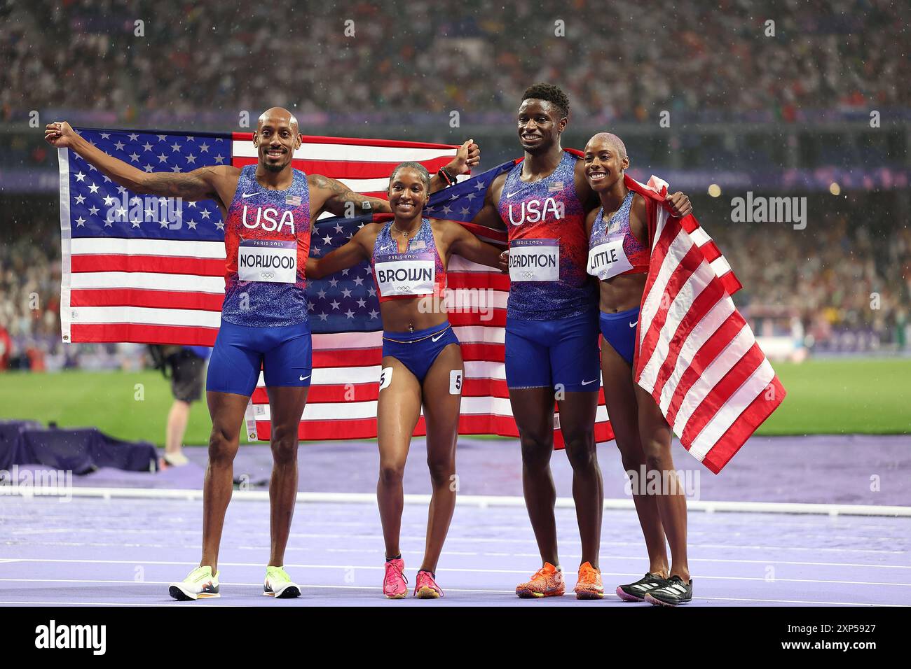 Paris, France. 3rd Aug, 2024. (L to R) Vernon Norwood, Kaylyn Brown ...