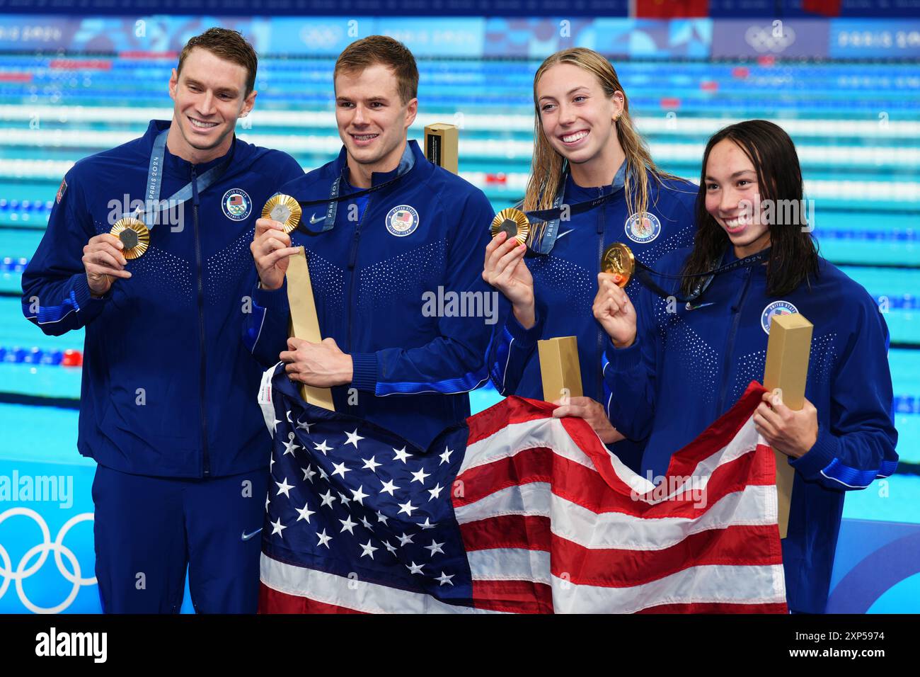 (Left to right) USA's Ryan Murphy, Nick Fink, Gretchen Walsh and Torri ...