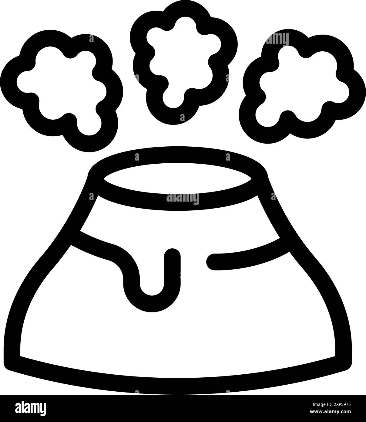 Simple line drawing of an erupting volcano with lava flowing Stock ...