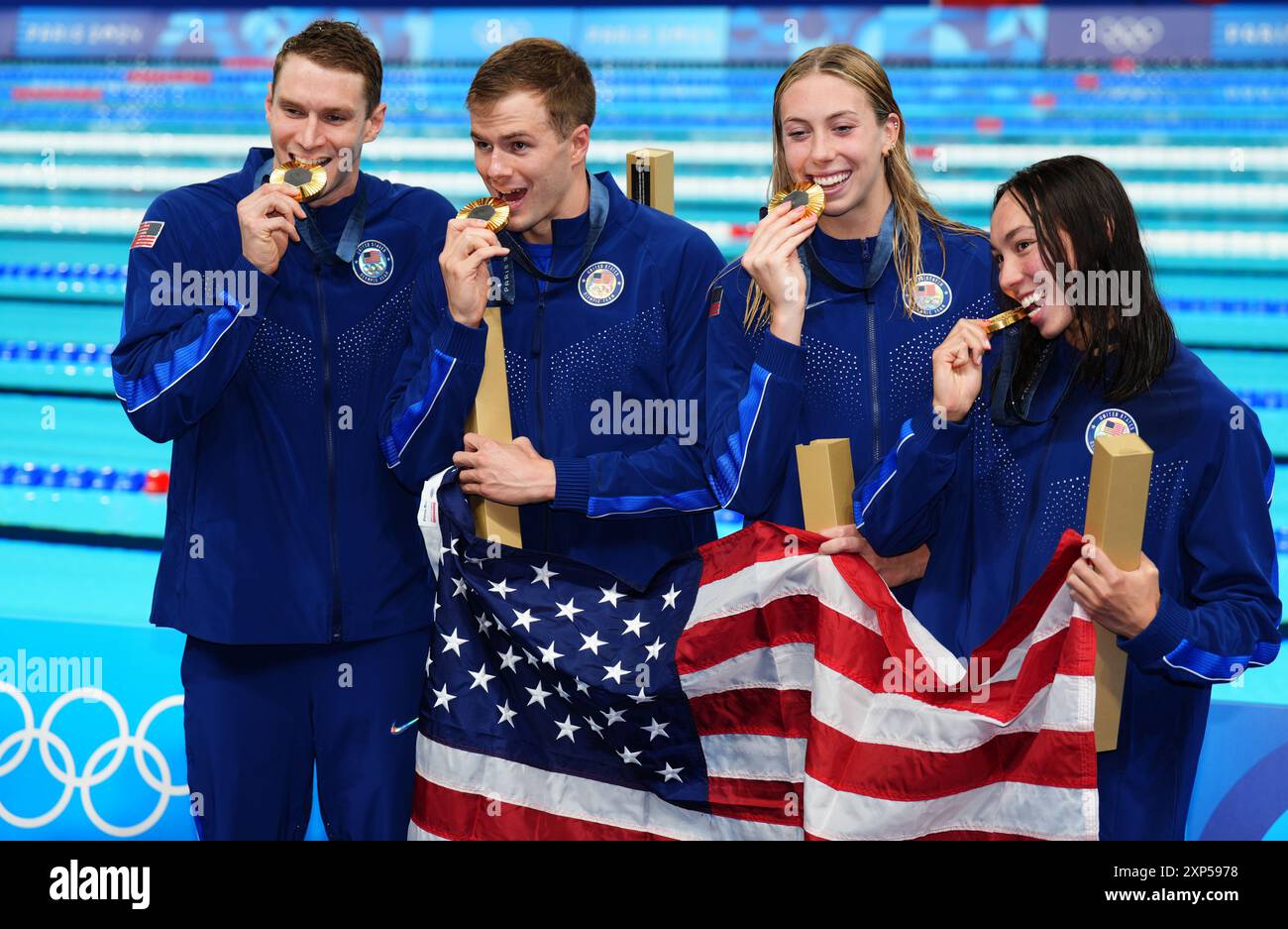 (Left to right) USA's Ryan Murphy, Nick Fink, Gretchen Walsh and Torri ...