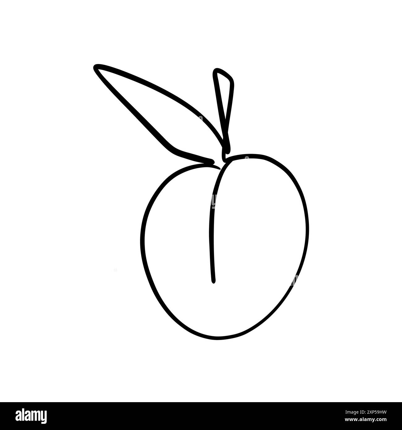 Plum in line art style. One line continuous drawing. Vector hand drawn ...