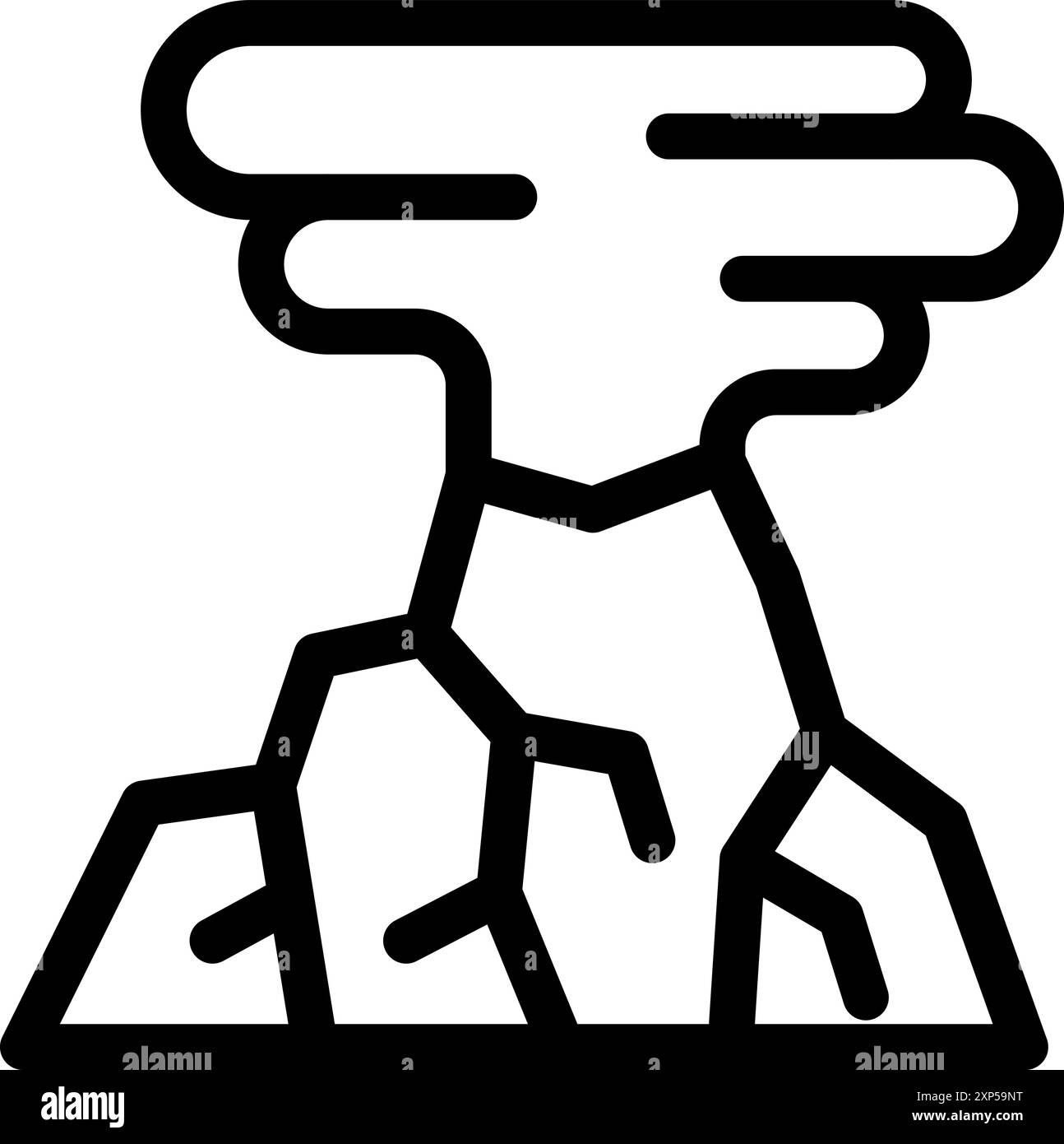 Volcano erupting with smoke and lava flowing, an illustration depicting ...