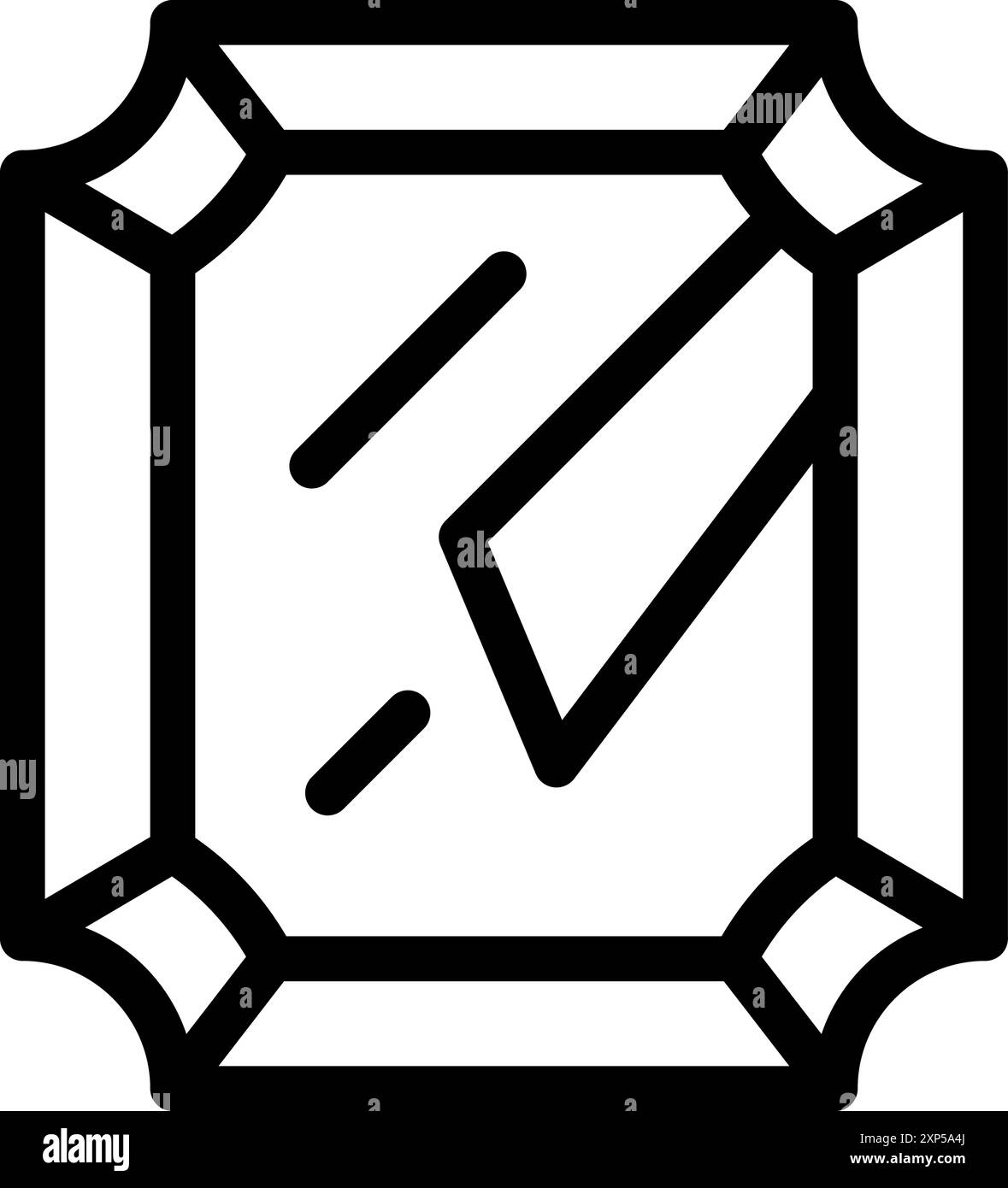 Simple line icon of a square mirror with a broken corner, reflecting ...