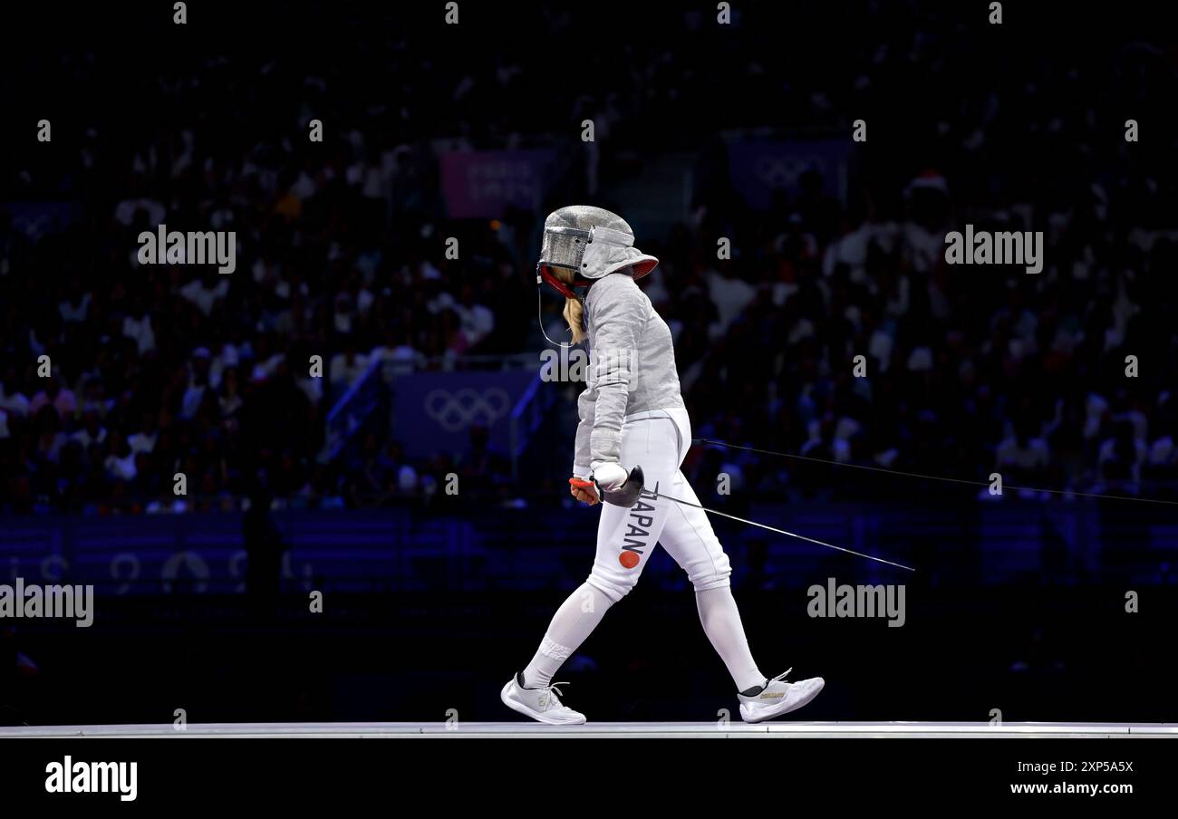 Paris, France. 3rd Aug, 2024. Emura Misaki of Japan celebrates her team ...