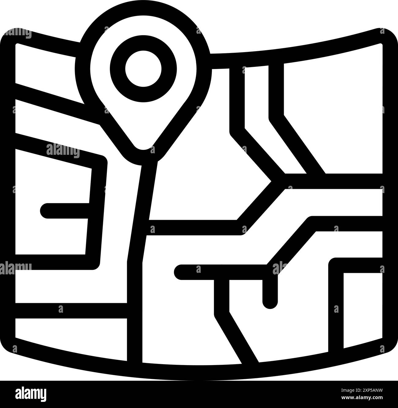 Black and white icon of a location pin marking a destination on a paper ...