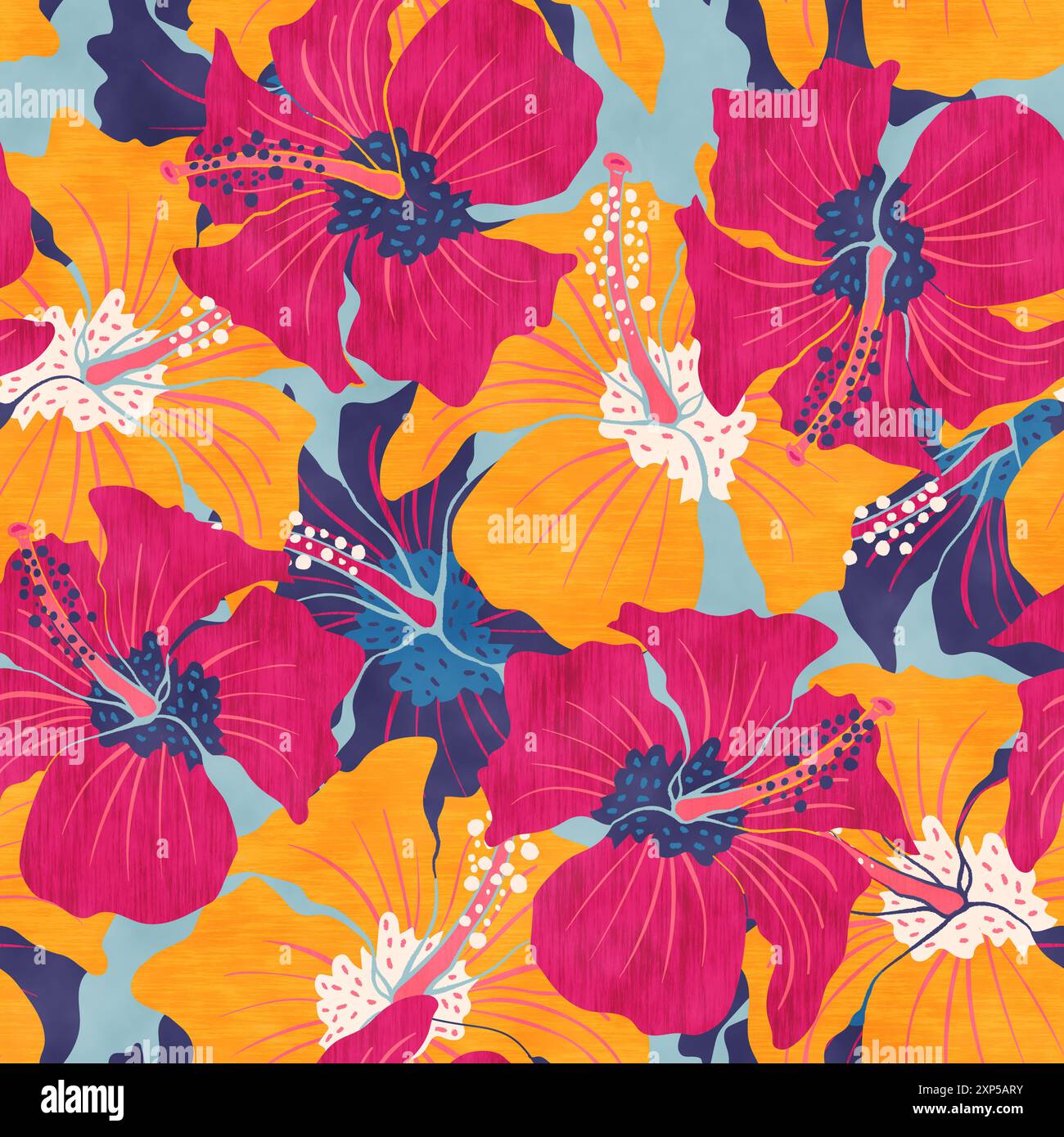 Vintage seamless pattern with colorful hibiscuses. Retro floral pattern ...