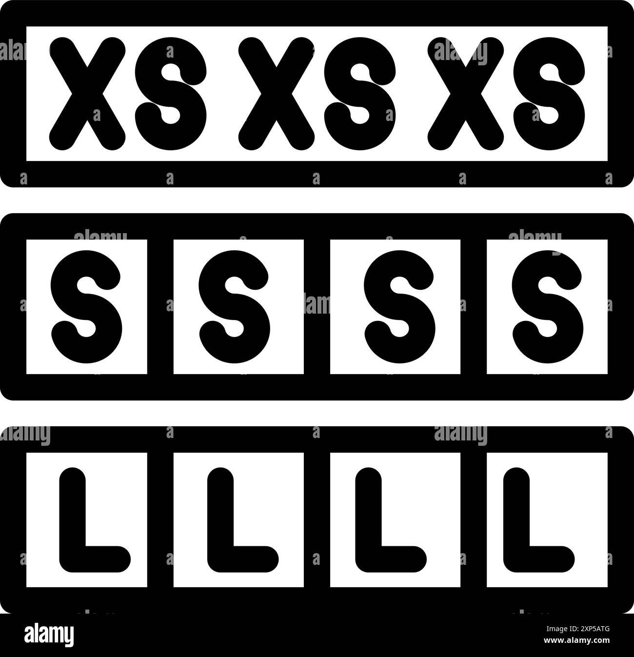 Black and white icon representing clothes sizes with letters ...