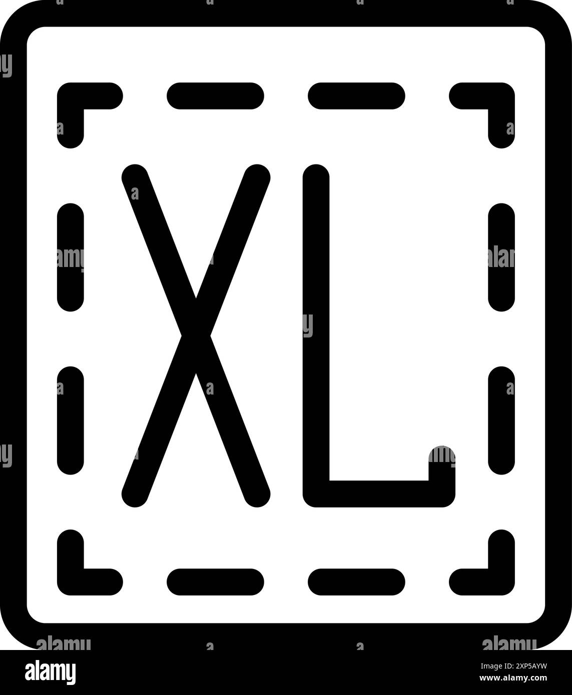 Simple black and white icon of an extra large size label, indicating ...