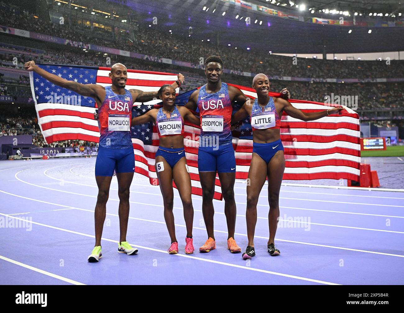 Paris, France. 3rd Aug, 2024. (L to R) Vernon Norwood, Kaylyn Brown ...