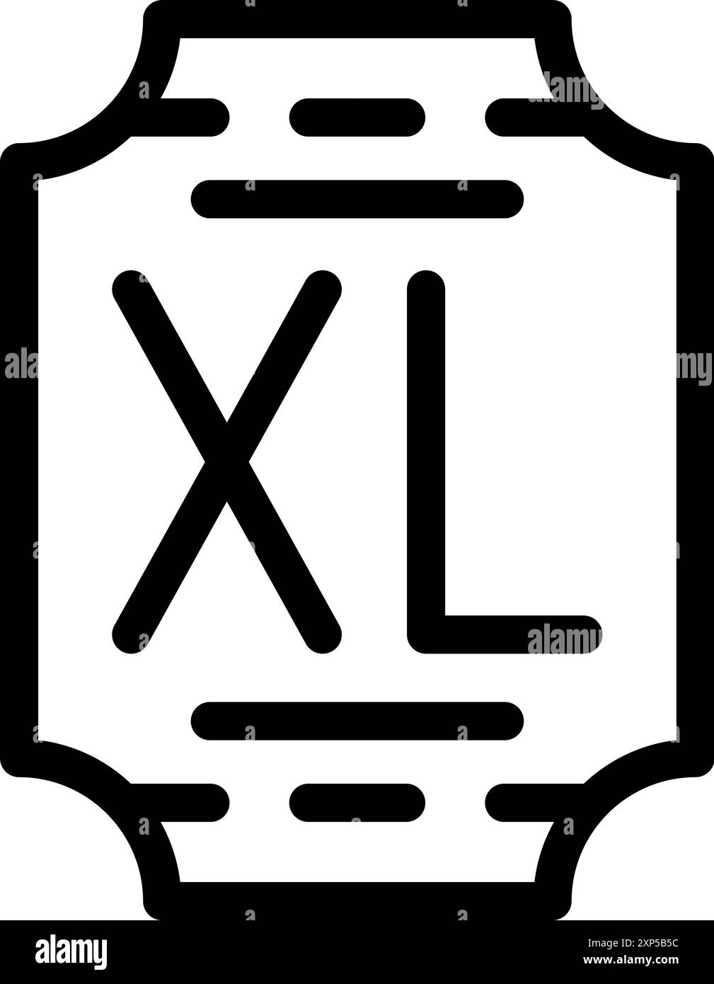 Simple black line art icon of a label indicating extra large size ...