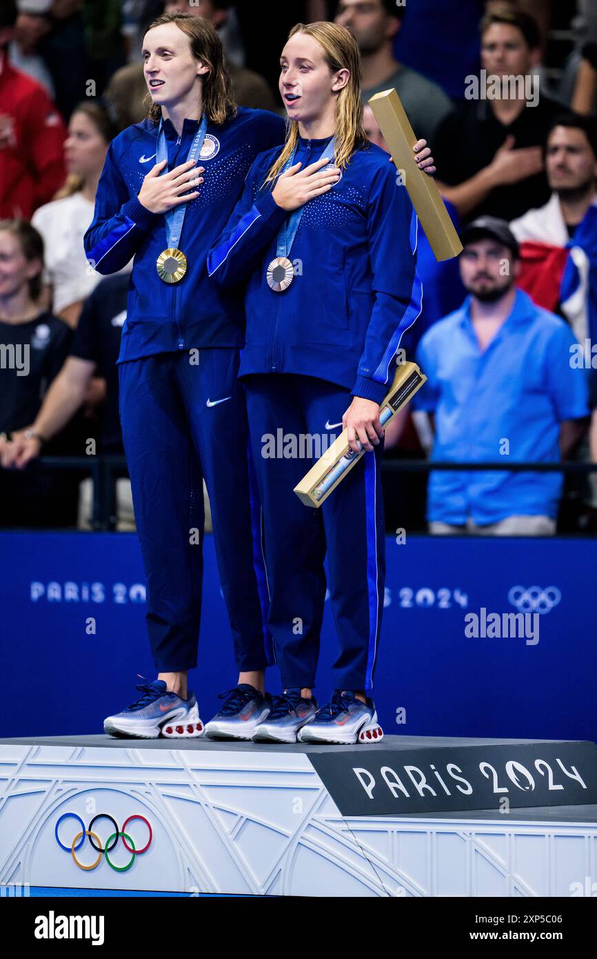 Paige Madden of, USA. , . and Katie Ledecky of USA sing along to the ...