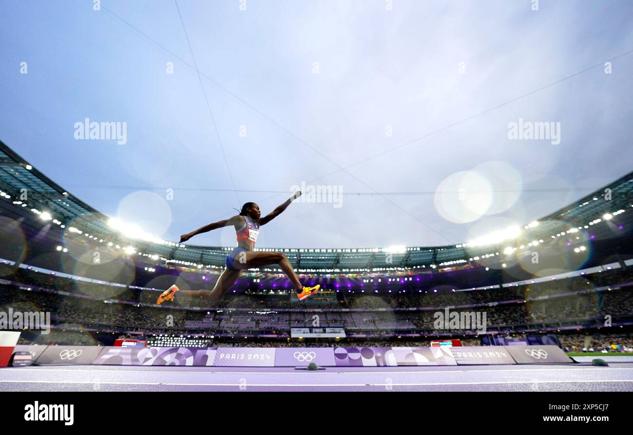 Paris, France. 03rd Aug, 2024. Jasmine Moore of the U.S. competes in ...