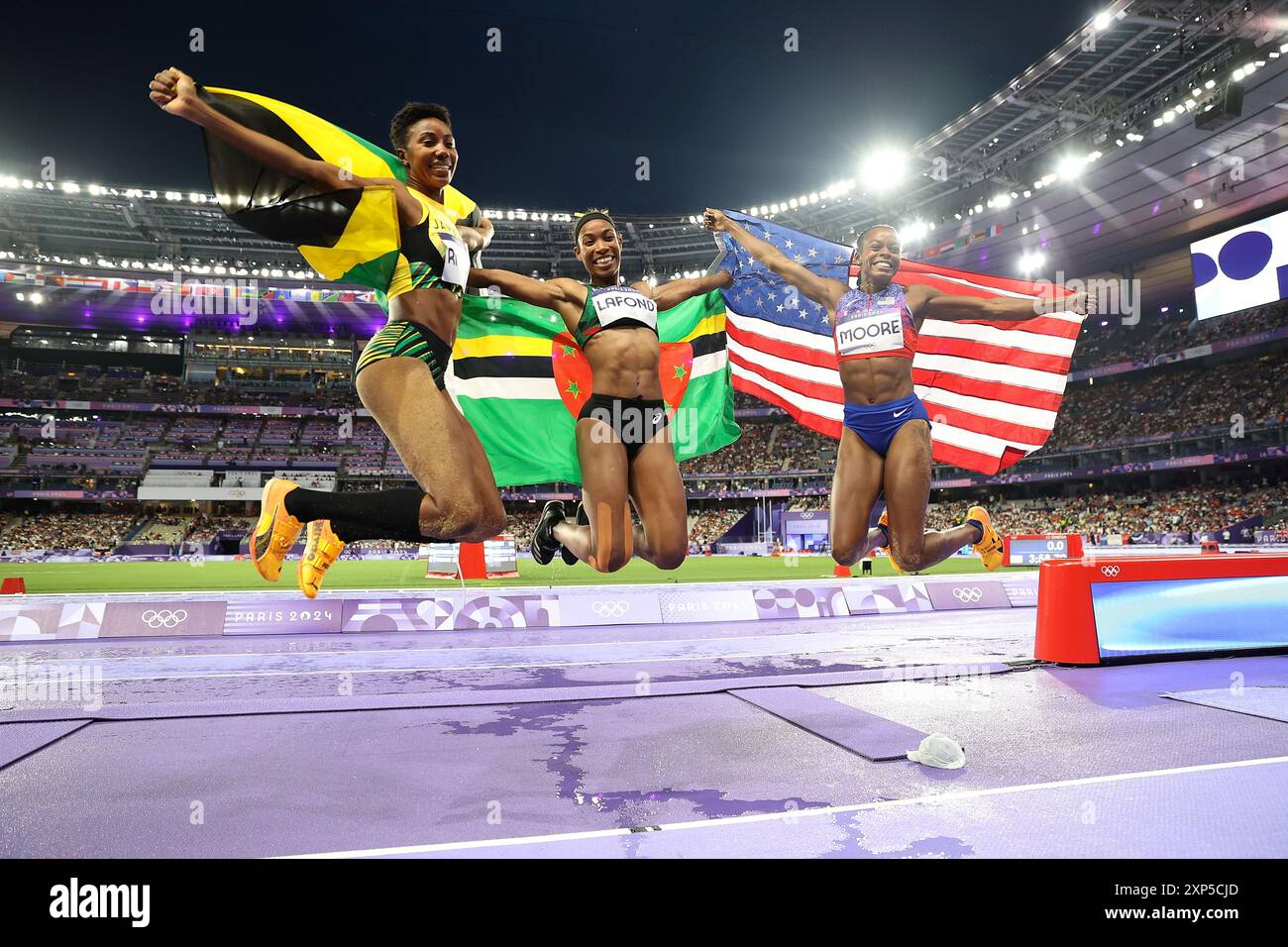 Paris, France. 3rd Aug, 2024. Thea Lafond (C) of Dominica, Shanieka ...