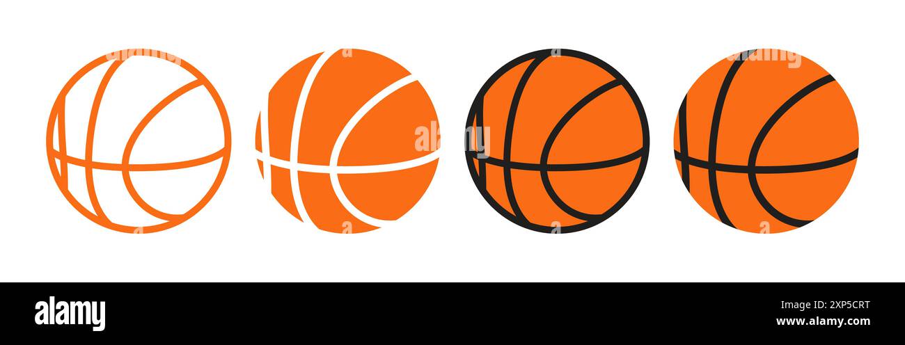 Orange basketball ball icons. Set of basketball balls symbols Stock ...