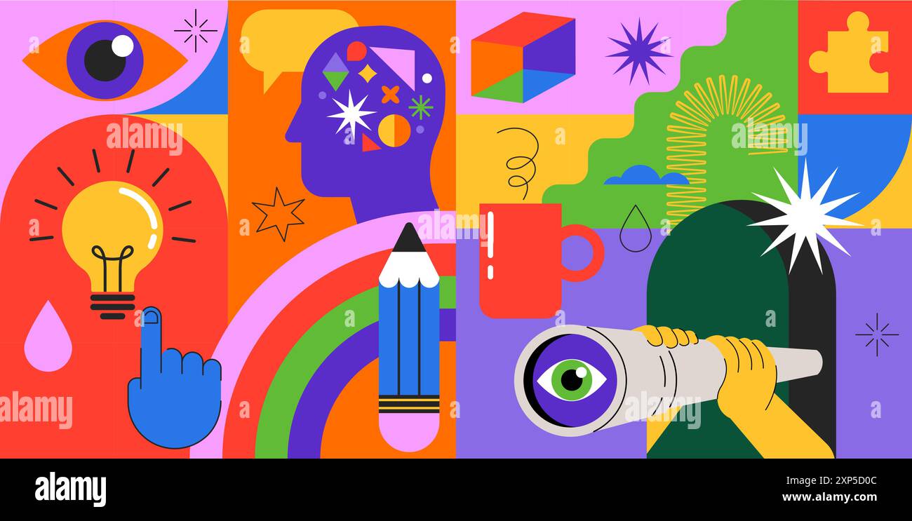 Idea, thinking out of the box, creativity and design concept background ...