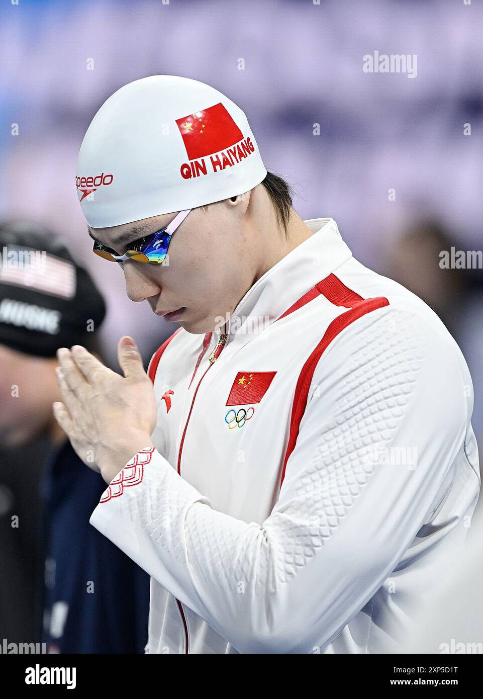 Paris, France. 3rd Aug, 2024. Qin Haiyang of Team China reacts before ...