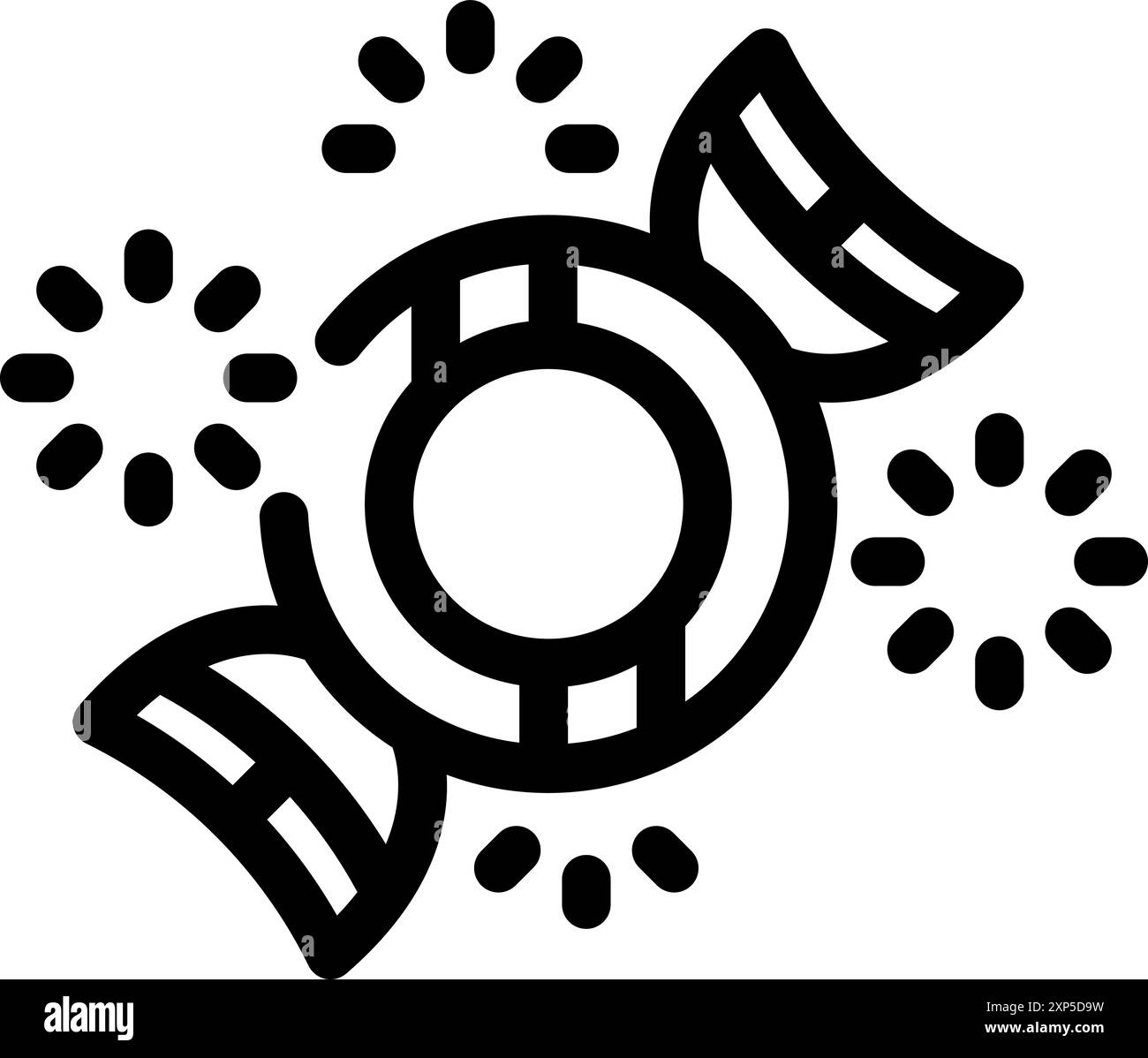 Round candy with wrapper exploding with fireworks for a festive ...