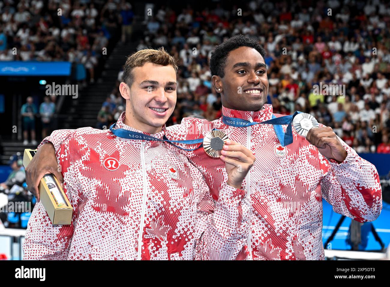 Paris, France. 03rd Aug, 2024. Ilya Kharun of Canada, bronze, and Josh Liendo of Canada, silver ...