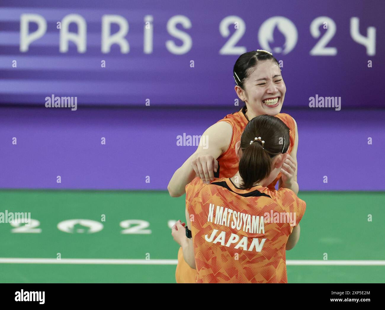 Paris, France. 3rd Aug, 2024. Matsuyama Nami/Shida Chiharu of Japan celebrate victory after the ...