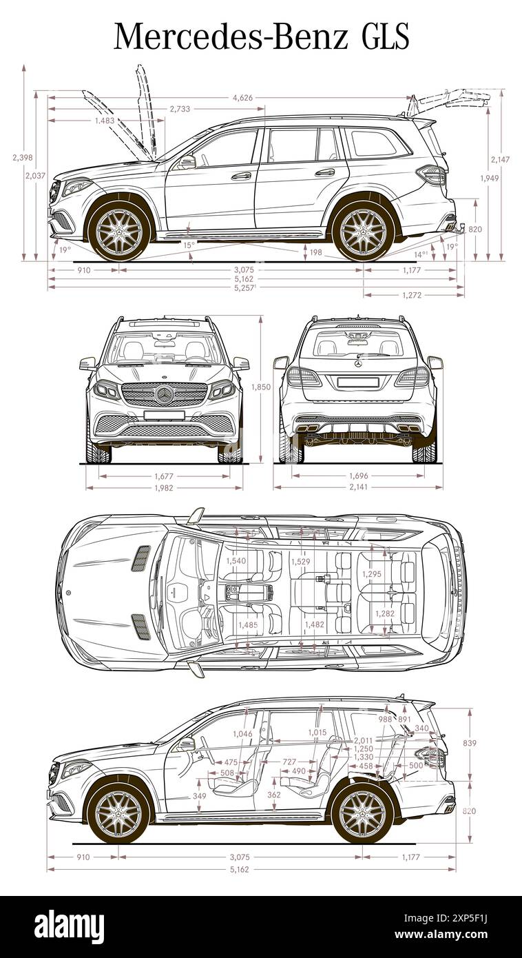 Mercedes Benz GLS 2015 car blueprint Stock Vector Image & Art - Alamy