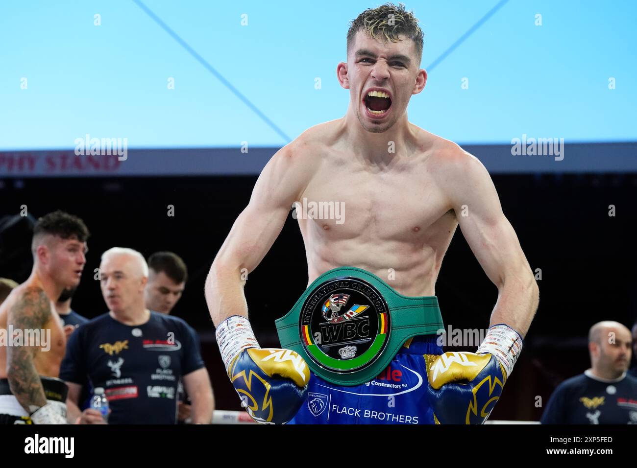 Stephen McKenna celebrates his win over Joe Laws after their WBC ...