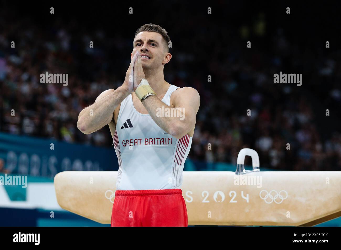 PARIS, FRANCE. 3rd Aug, 2024. Max Whitlock of Team Great Britain reacts ...
