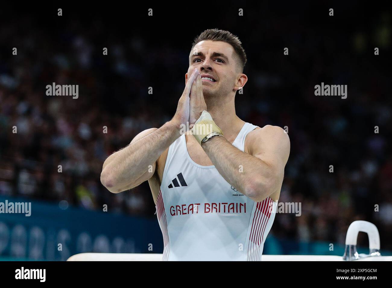 PARIS, FRANCE. 3rd Aug, 2024. Max Whitlock of Team Great Britain reacts ...