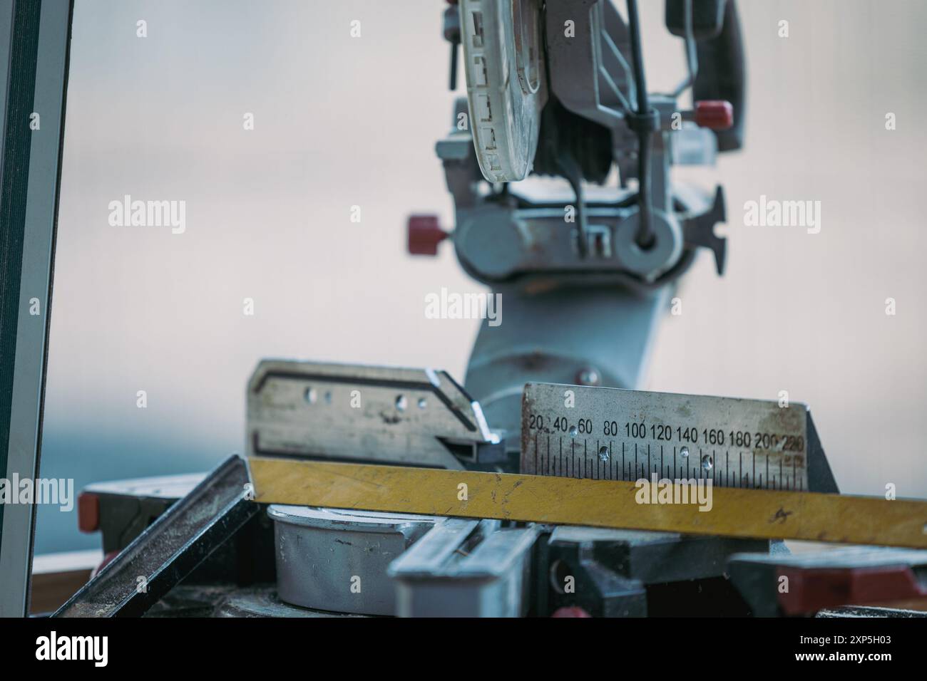 Measuring device or scale visible on a professional circular saw ...