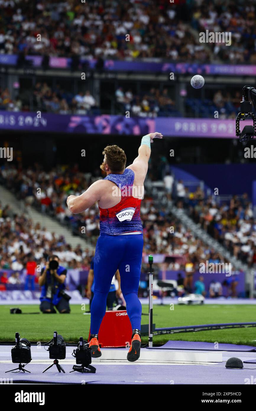 Paris, France. 3rd Aug 2024. CROUSER Ryan of USA Athletics Men's Shot Put during the Olympic ...