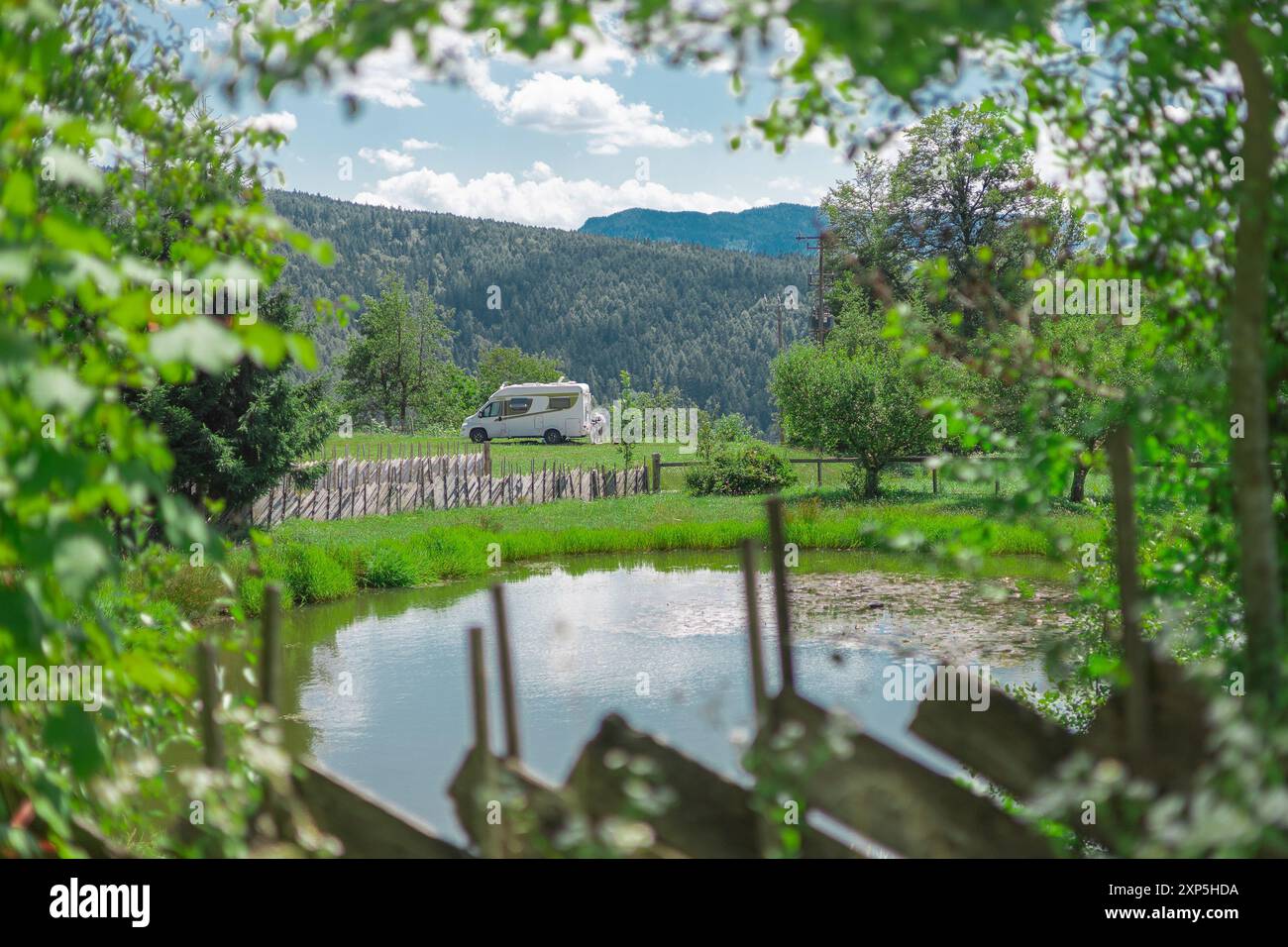 Small campervan or RV parked in beautiful picturesque surrounding in ...