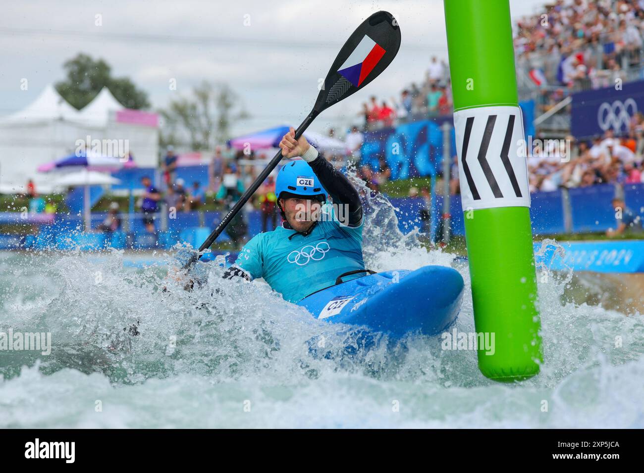 Lukas Rohan of Czech Republic competes during the women's kayak cross ...