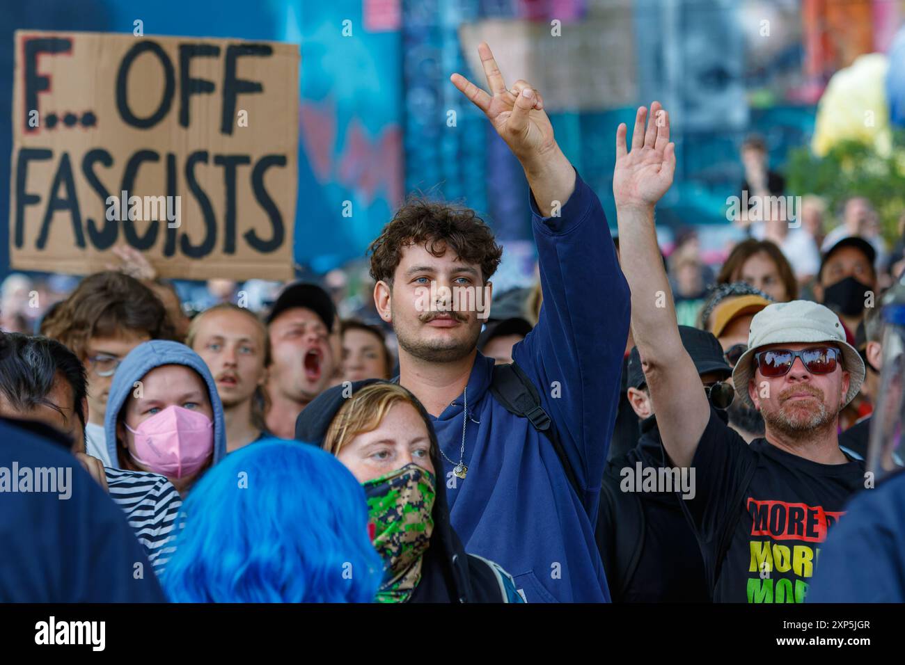 Bristol, UK. 3rd Aug, 2024. Anti racism activists are pictured as they ...