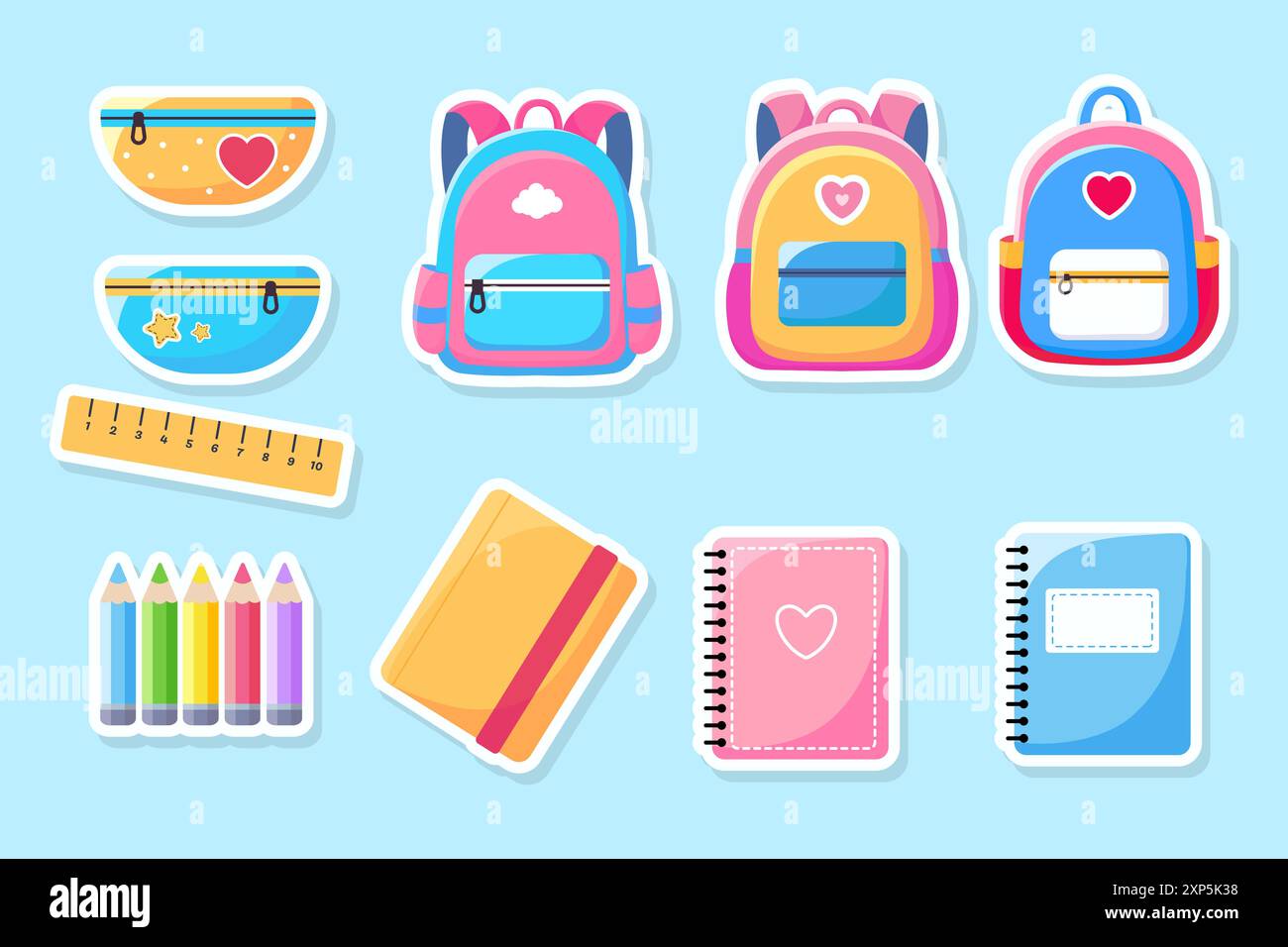 Set of school supplies. School stickers. Vector illustration Stock ...