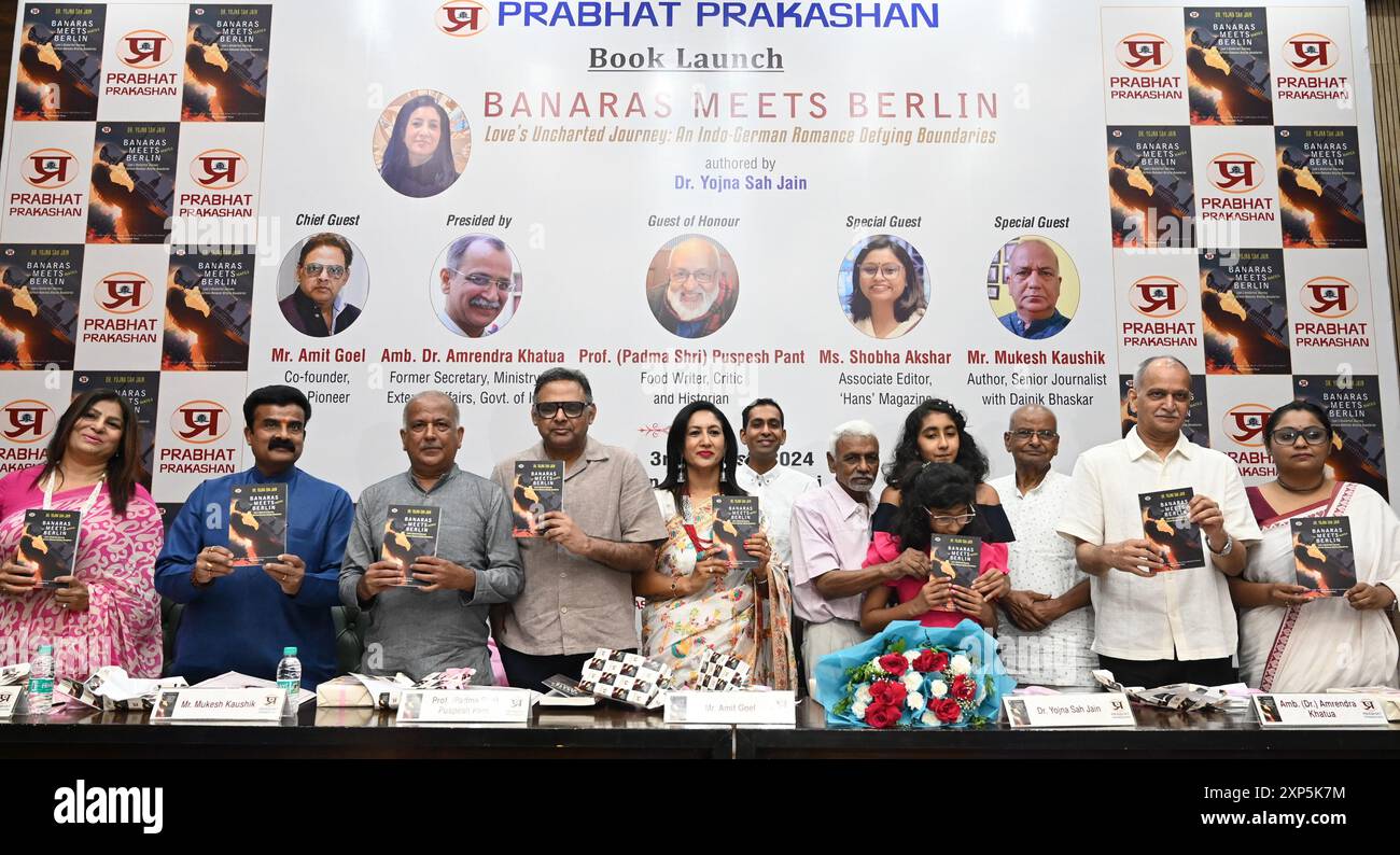 NEW DELHI, INDIA - AUGUST 3: (L-R) Prabhat Prakashan CEO Pawan Agrawal, Author, Senior ...