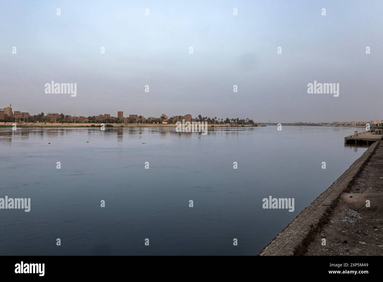 Evening view of the Nile river, from west bank, Sohag(Suhag,Suhaj) city ...
