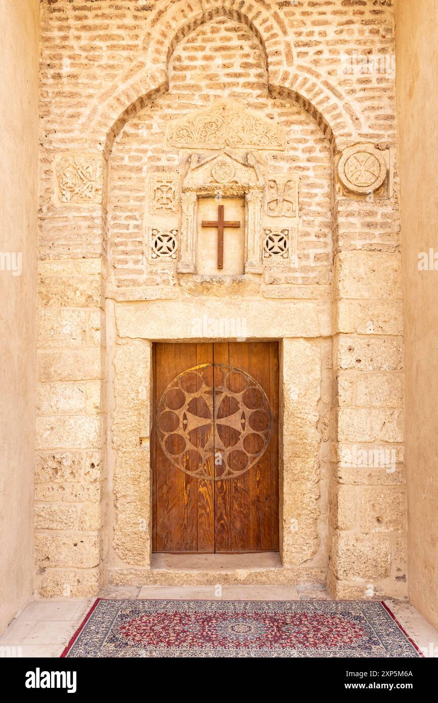 The Red Monastery, Cross at doorway of Basilica, ancient monastery ...