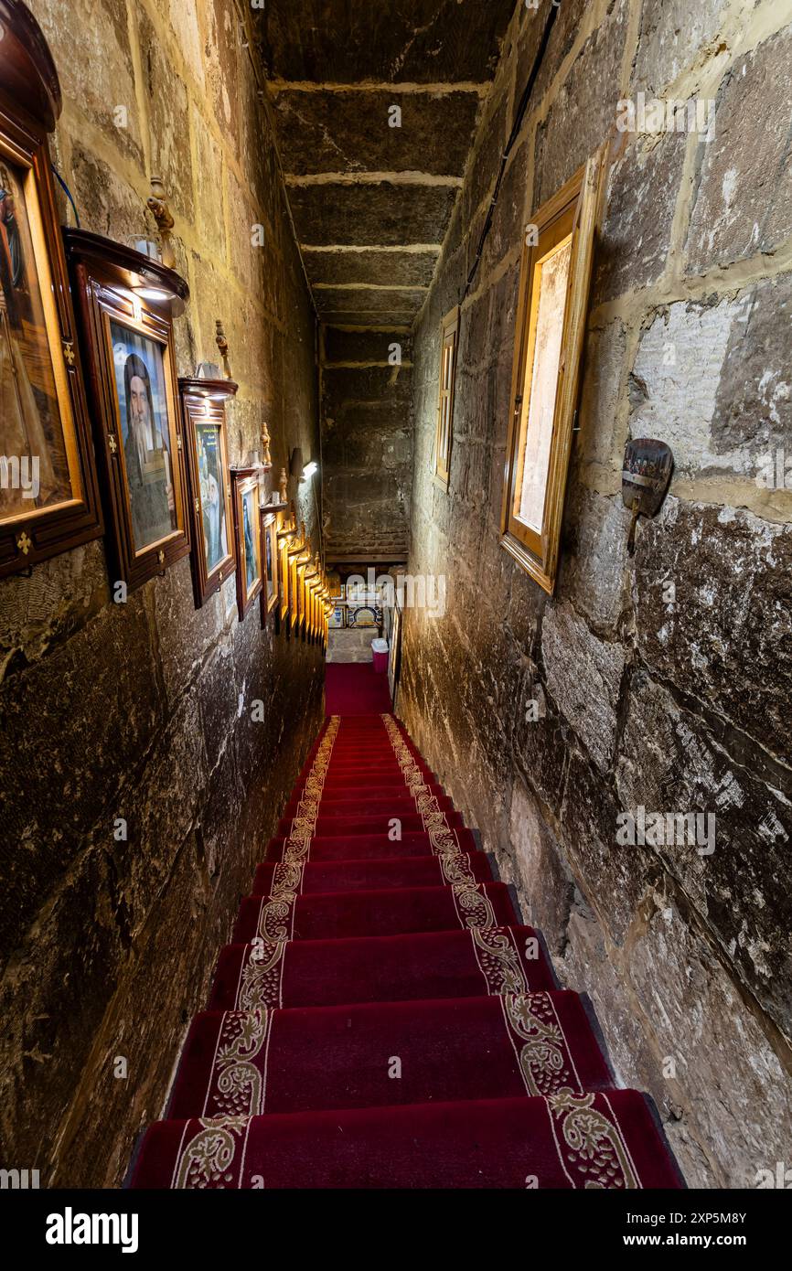 The White Monastery, stairway to second floor of sanctuary, ancient ...