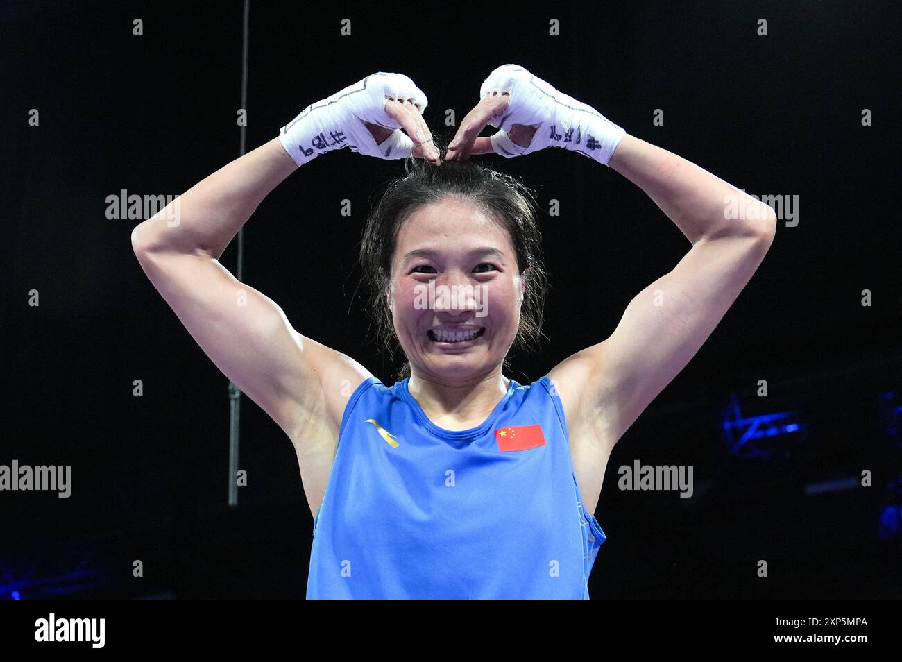 Paris, France. 3rd Aug, 2024. Yang Liu of China celebrates after ...