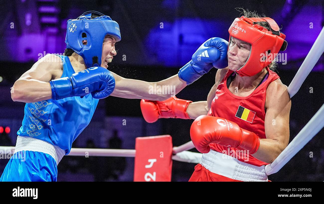Paris, France. 3rd Aug, 2024. Yang Liu (L) of China competes against ...