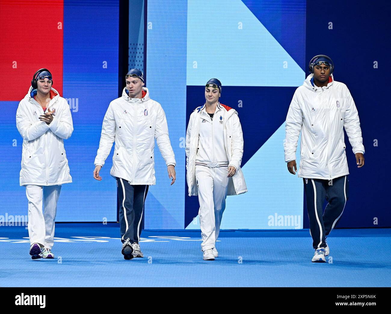 Paris, France. 3rd Aug, 2024. Team France are seen before the mixed 4 x ...