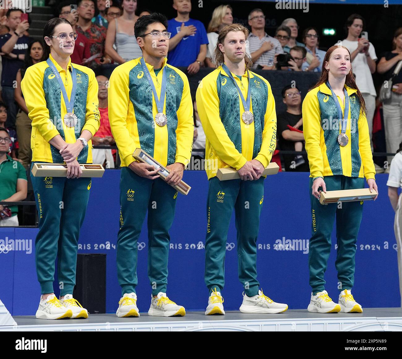Paris, France. 3rd Aug, 2024. Bronze medalists team Australia attend ...