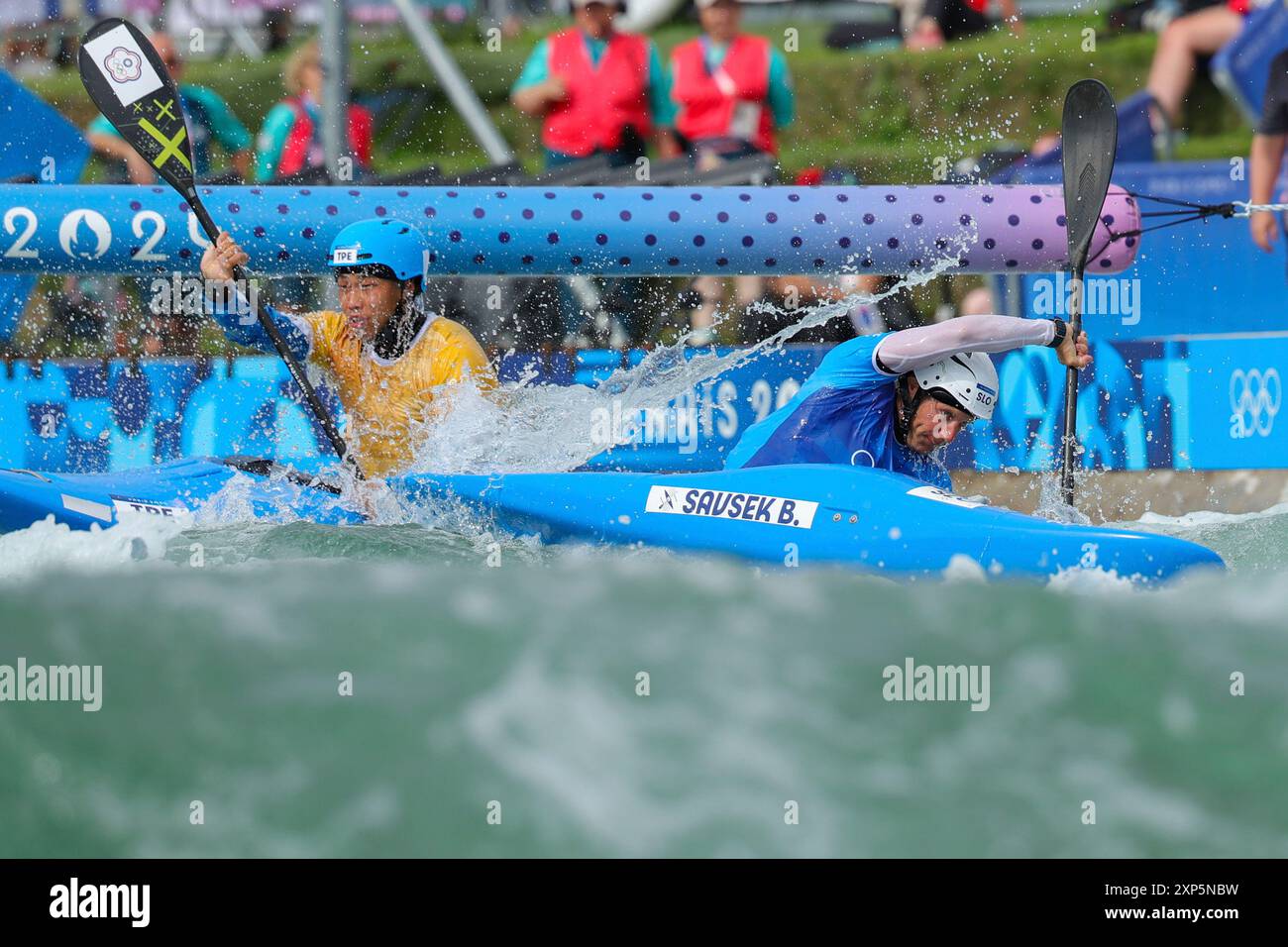 Benjamin Savsek of Slovakia competes during the men's kayak cross round ...
