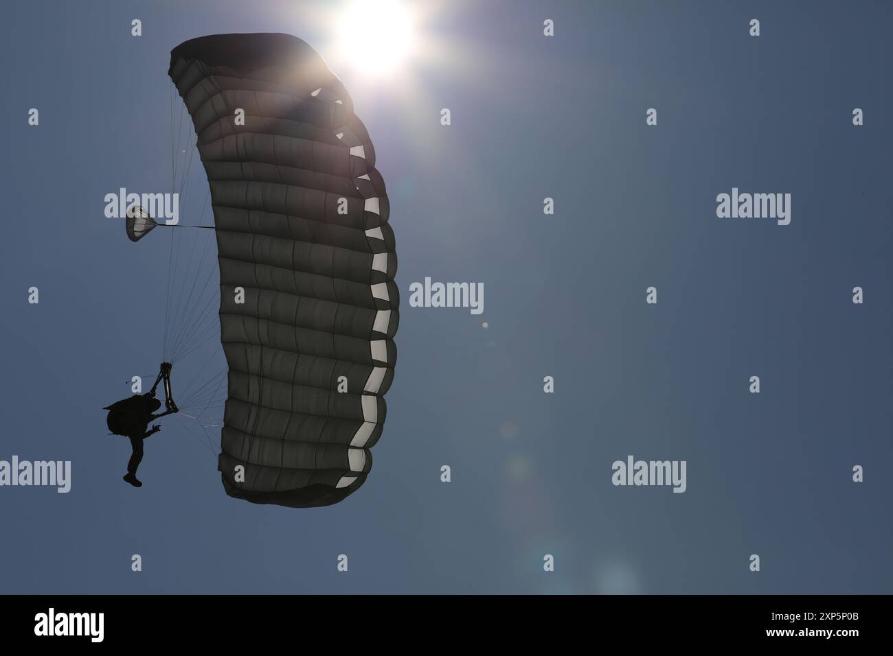 A free fall parachutist prepares to land on Glen Rock Dropzone, Exeter ...