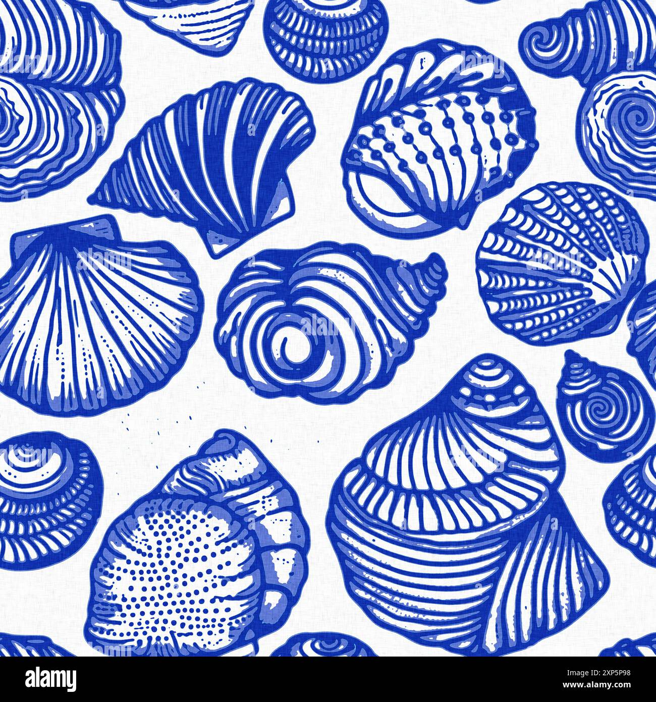 Azure blue white shell motif with linen seamless batik background ...