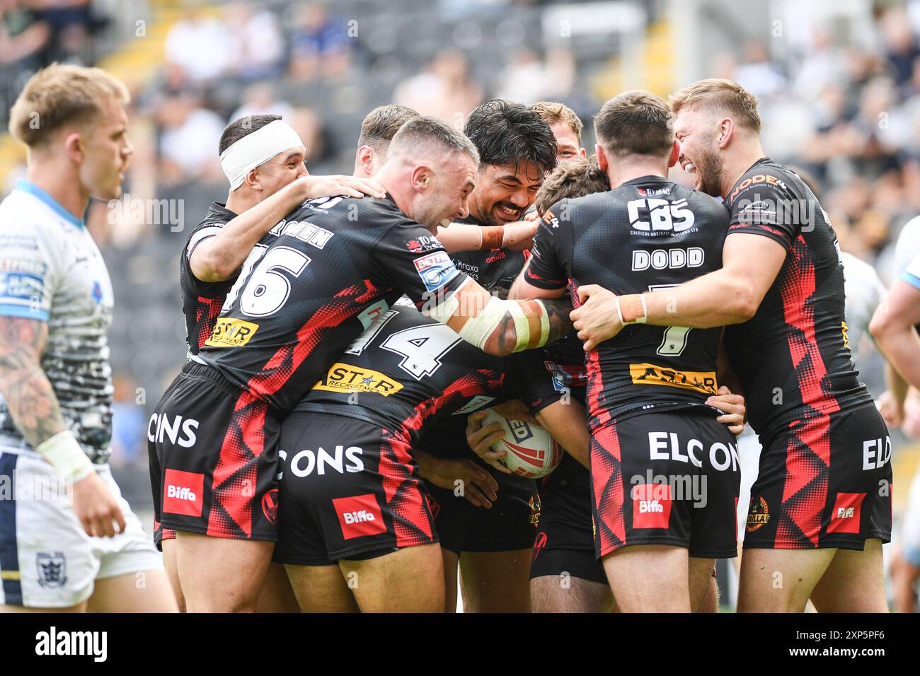 Hull, England - 3rd August 2024 - Jake Burns of St Helens celebrates ...