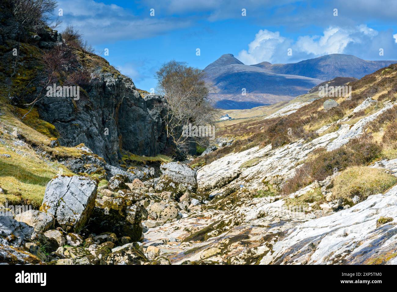 The peak of Spidean Coinich (Quinag) from a dry gorge below the ...