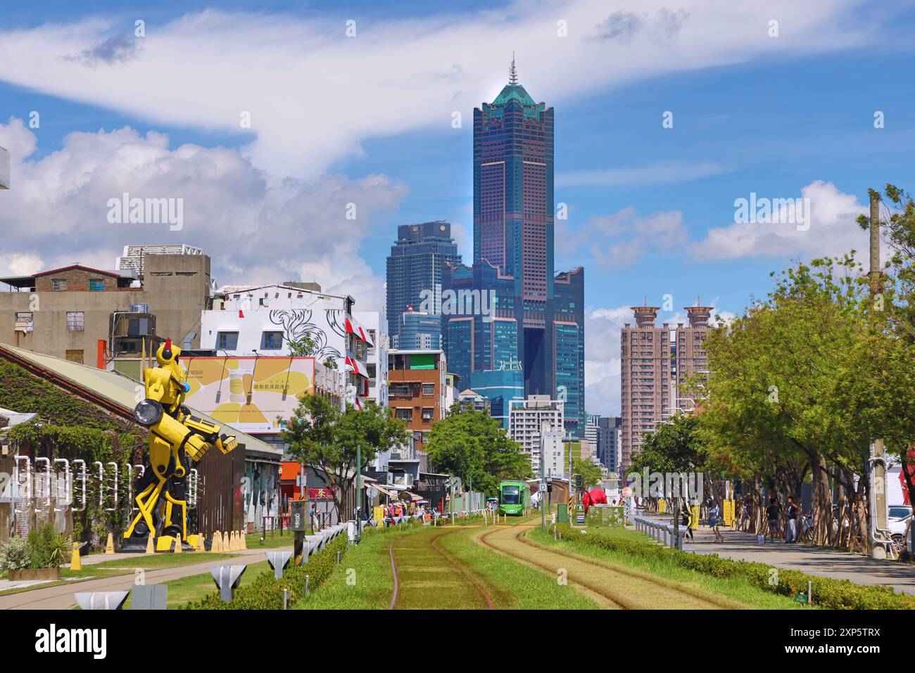 Kaohsiung Light Rail Tram and 85 Sky Tower, Kaohsiung, Taiwan Stock ...