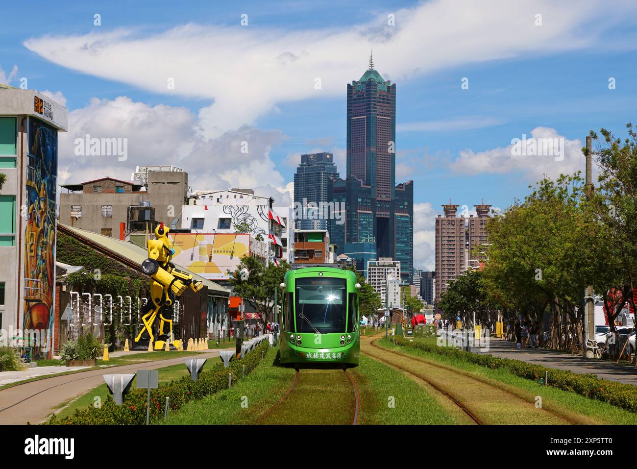 Kaohsiung Light Rail Tram and 85 Sky Tower, Kaohsiung, Taiwan Stock ...
