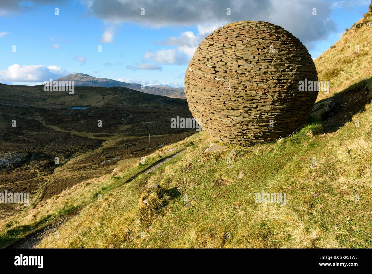 Tilted Globe, a sculpture by Joe Smith, on the Knockan Crag trail ...